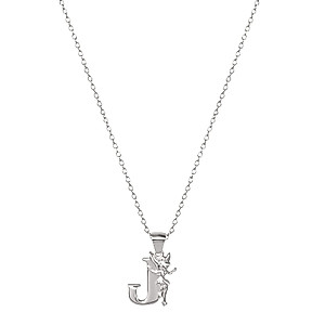 Disney "Tinkerbell" J Initial Silver Pendant Necklace