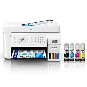 Epson EcoTank ET-4800 Wireless All-in-One Supertank Color Inkjet Printer Office, White - Print Copy Scan Fax - 10.0 ppm, 5760 x 1440 dpi, 8.5" x 14", Voice Activated, 30-Sheet ADF, Ethernet, DAODYANG