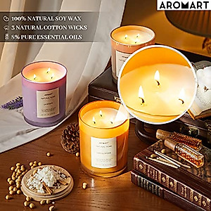 AROMART 3 Wick Large Scented Candles 22 Oz,Linen Aromatherapy Candles for Home Scented,Soy Candles with 8% Essential Oils,Long Burning,Soy Wax Candles Gifts for Women Men