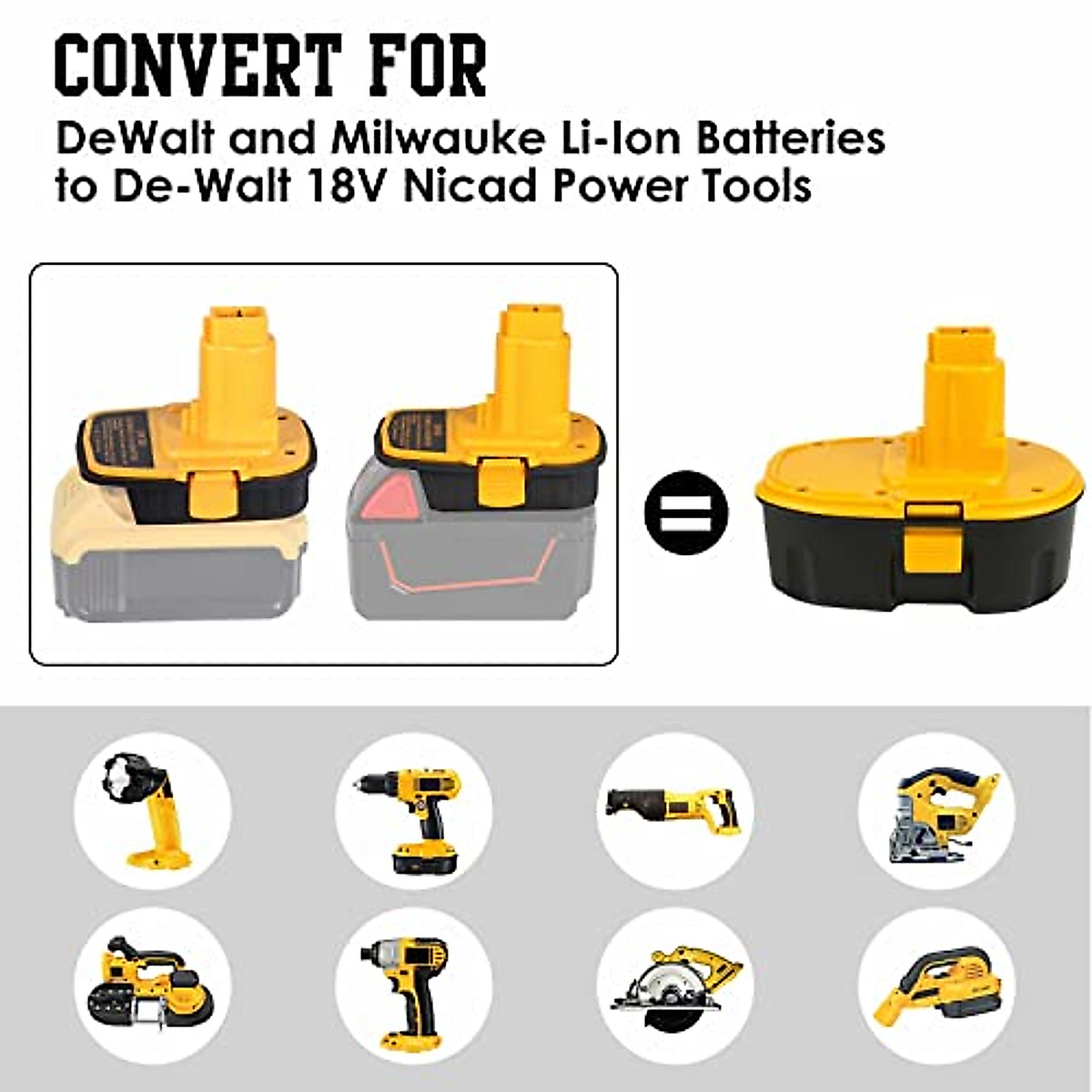 for Dewalt 20V to 18V Battery Adapter, JJXNDO 2-Pack DM18D Upgraded Version DCA1820 Converter for Dewalt 18V/20V & for Milwaukee M18 18V Battery to Work for Dewalt 18V Nicad & NiMh Battery Tools