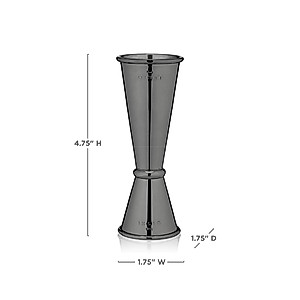 Viski Japanese Style Double Jigger for Cocktails, Bar Kit Essential, 1oz and 2oz with Interior Measurements, Stainless Steel with Gunmetal Finish,Black