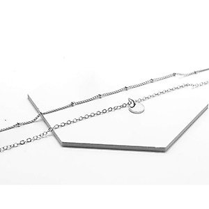 Aisansty Silver Choker Necklaces for Women Handmade Dainty Satellite Bead Chain Coin Pendant Layered Necklace