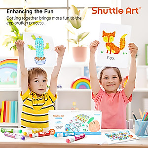 Shuttle Art Dot Makers, 12 Colors Bingo Daubers with 20 Unique Patterns of Dot Book for Toddler Art Activities, Non-Toxic Washable Coloring Markers for Preschool Kids Learning