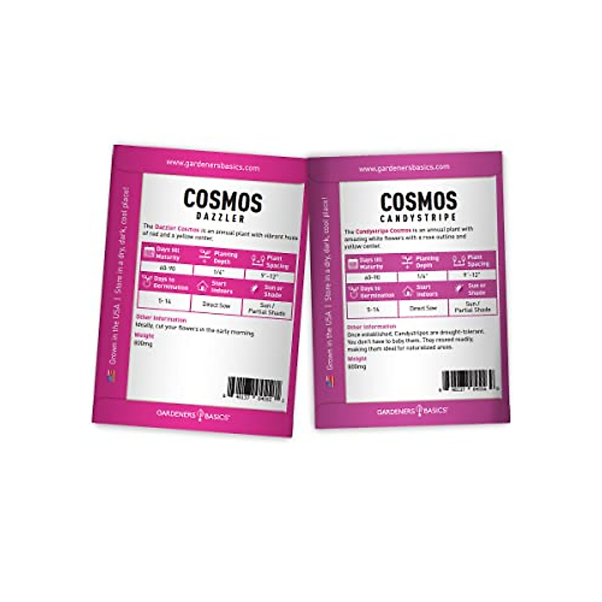 Cosmos Seeds for Planting Outdoors Flower Seeds (4 Variety Pack) Cosmos Candystripe, Sensation Mix, Dazzler, Purity Pink and White Varieties for Bees, Pollinators Wildflower Seed by Gardeners Basics