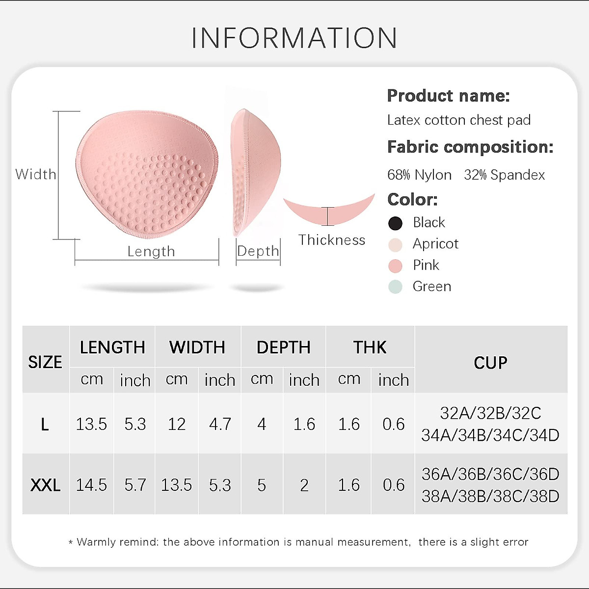 Bra Pads Inserts, 4 Pairs Chest Pad for Sports Bra, Bra Cups Inserts Sew Removable Bra Pads for Bikini & Swimwear - XXL