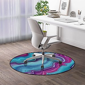 Round Home Office Computer Hardwood Floor Protector Mat Soft Thick Low Pile Gaming Rolling Desk Chair Mat Carpet Marble Print Abstract Color Formation Aqua Pink,Diameter 39 in