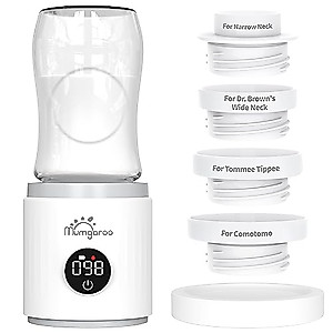 Bottle Warmer, Portable Bottle Warmer for Travel with 4 Adapters, LED Real-time Display & Rechargeable & Precise Temperature Control Travel Bottle Warmer for All Bottles for Breastmilk & Formula