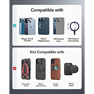 ESR Magnetic Car Mount (HaloLock), Compatible with MagSafe Car Mount, Magnetic Phone Holder for Car, Air Vent Mount for iPhone 14/13/12 Series, Car Accessories, Charging Not Supported, Metallic Grey