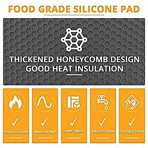 Honeycomb Pot Holder Trivet Mats, KUFUNG Heat Resistant Table Dish Drying Mat, Hot Pads Spoon Rest, Non Slip, Flexible, Durable, Dishwasher Safe (Grey, Round - Thicker Style)