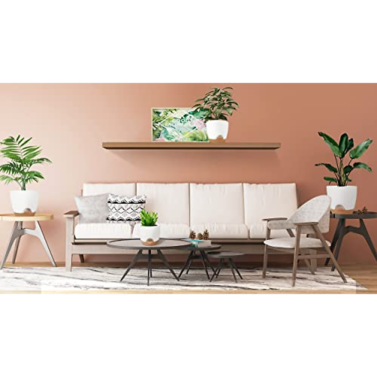 Self Watering Planters with Drainage Holes Reservoir,Nursery Planting Pot for Indoor Decor Garden Plants Succulents,Snake Plant, African Violet,Plastic Flower Pots Set 7+6.5+6+5.5+5 Inch (White)