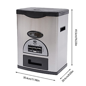 Fetcoi Auto Rice Dispenser Container, Stainless Steel Rice Dispenser, 10kg/22lb Large Capacity Automatic Rice Storage Container Kitchen Rice Dispenser Countertop, Black