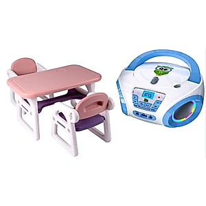 TinyGeeks Kids Table and Chairs Set Safe for Children Activity Table for Kids and Tunes Kids Boombox CD Player for Kids FM Radio - Batteries Included Bundle