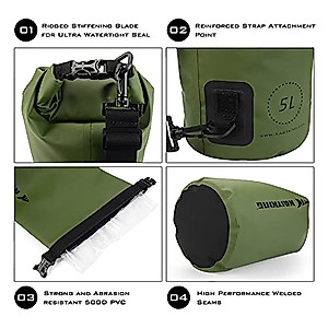 KastKing Cyclone Seal Dry Bags,Waterproof Storage Dry Bags,5L/10L/20L/30L Roll Top Sack,Military Grade Construction for Swimming,Kayaking,Boating,Hiking,Fishing,Green,20L