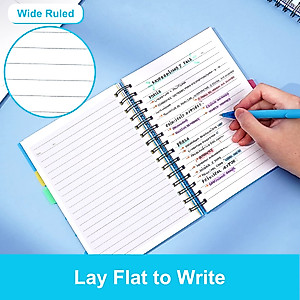 CAGIE 2 Pack Spiral Notebooks with Dividers 5 Subject Notebook with Tabs 5x7 Wide Ruled Hardcover A5 Spiral Bound Journal for Note Taking Work School Supplies, 220 Pages, Blue