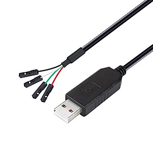 DTech USB to TTL Serial 3.3V Adapter Cable TX RX Signal 4 Pin 0.1 inch Pitch Female Socket PL2303 Prolific Chip Windows 10 8 7 XP Vista (6ft, Black)