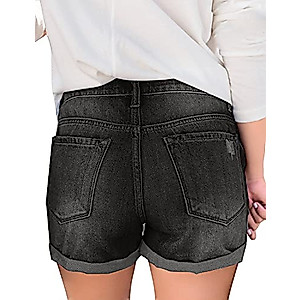 luvamia Women's Stretchy Ripped Denim Shorts High Rise Roll Hem Cut Off Shorts Wise Up Black Shorts Women Black Size X-Large