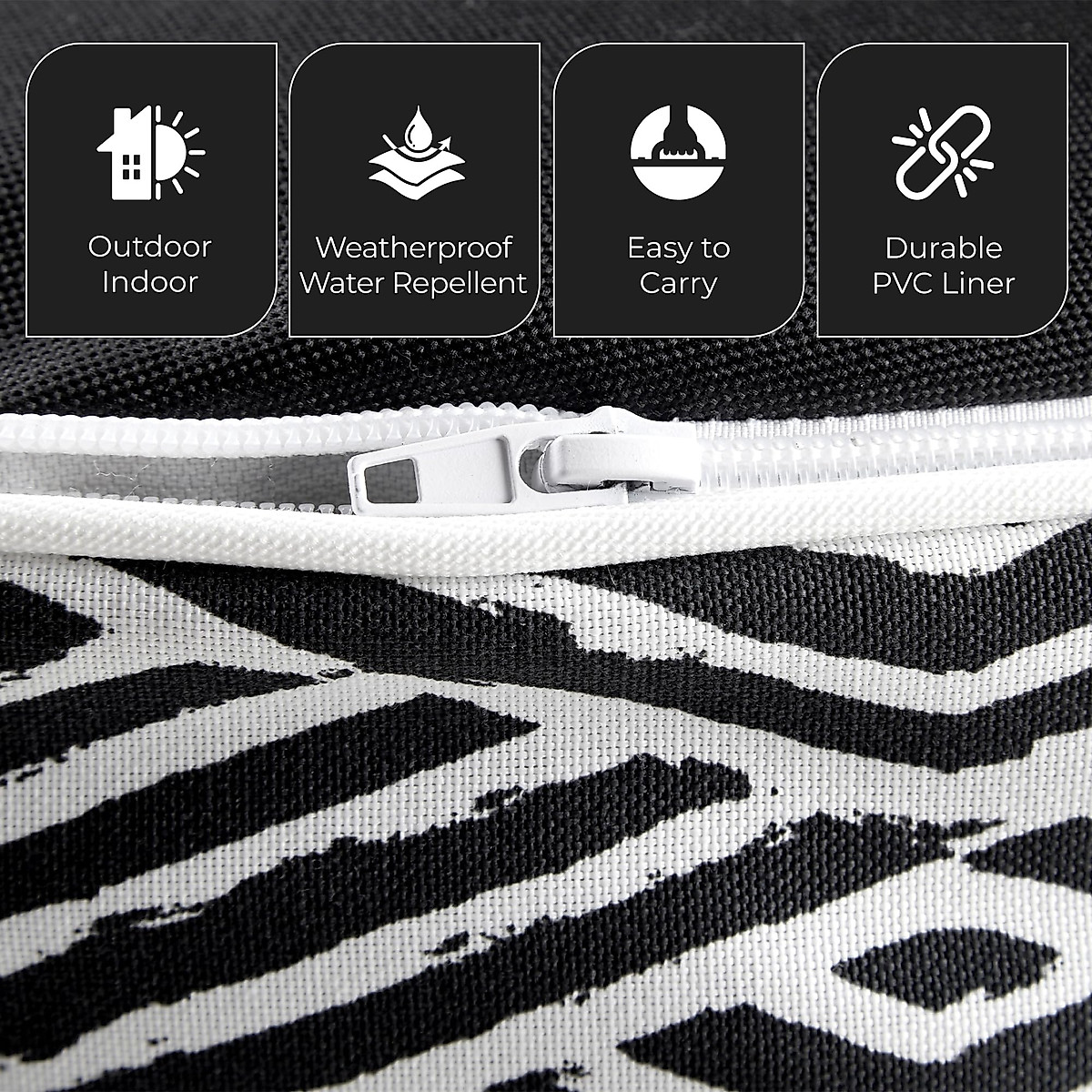 510 Design Inflatable Ottoman Stool Portable Round Pouf, Handle, Inflatable Foot Rest, Weatherproof & Water Repellent Indoor/Outdoor Ottomans for Patio Garden, Camping, Pool, D21 x 9" H, Black/White