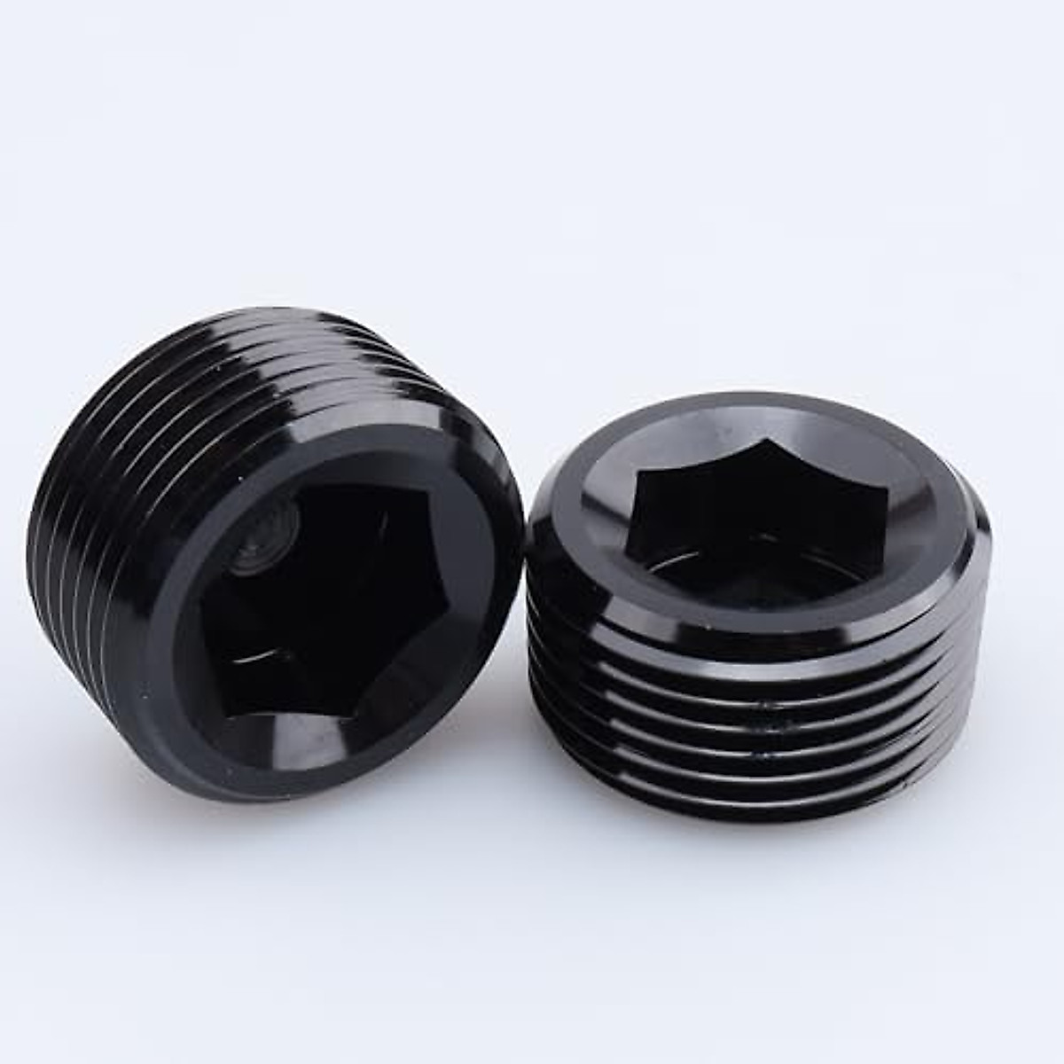 AC PERFORMANCE 1" NPT Male Socket Allen Head Plugs Aluminum Black, Pack of 2
