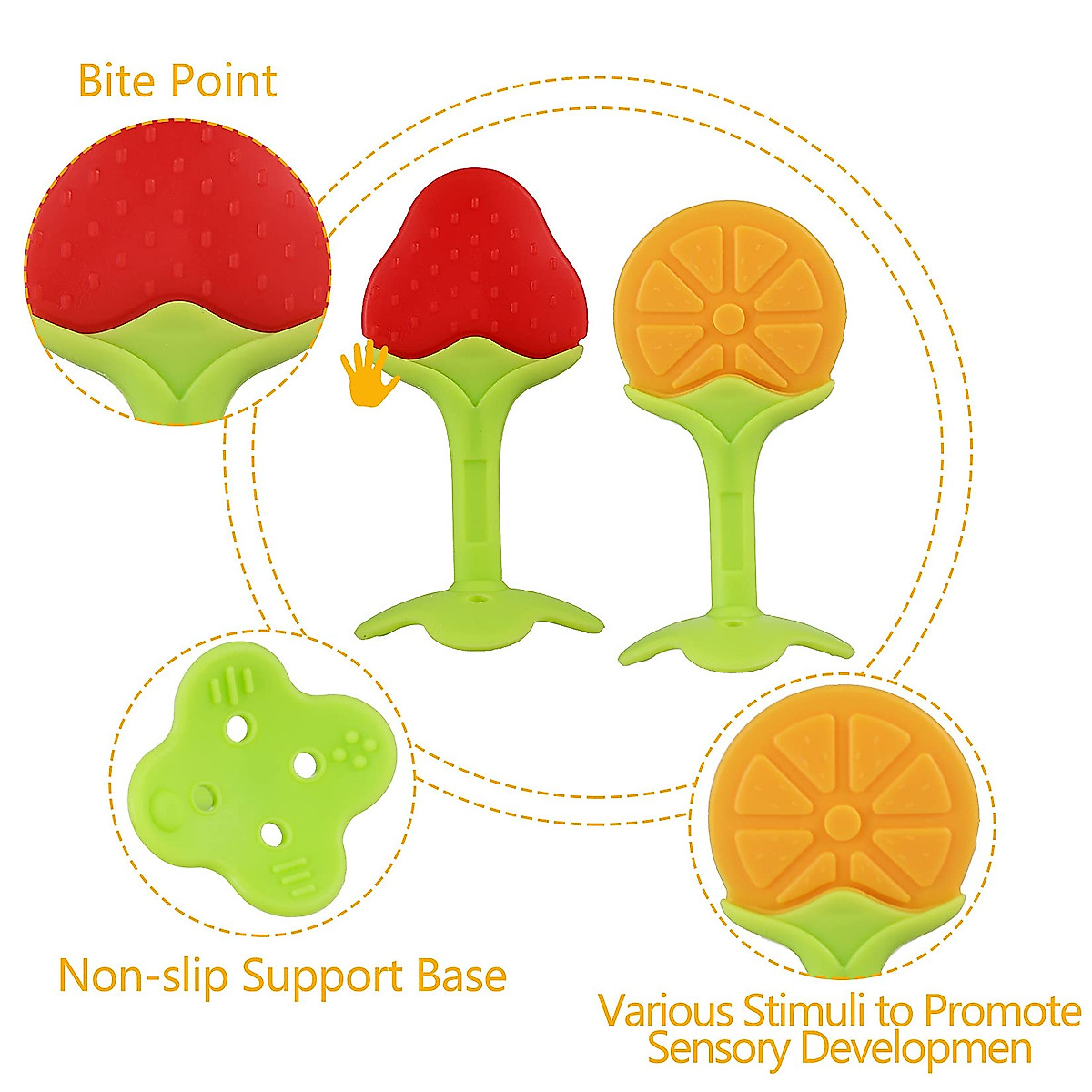 Baby Teething Toys for Newborn (4-Pack),Baby Chew Toys Teething Freezer Set Soothing Baby, Toddler Silicone Banana Toothbrushes Fruit Giraffe Teethers Soothe Babies with Storage Case Set