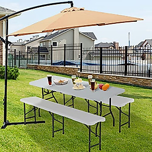 HKLGorg Folding Bench 6 FT Heavy Duty Plastic Outdoor Bench Foldable Camping Seat Portable Indoor Outdoor Seat Foldable Bench for Picnic Camping Party Dining - White (2 Pack)