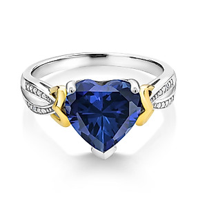 Gem Stone King 925 Sterling Silver and 10K Yellow Gold 10MM Heart Shape Gemstone Birthstone and Diamond Engagement Ring For Women | Available In Size 5, 6, 7, 8, 9