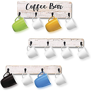 Coffee Mug Holder,Wall Mounted Coffee Mug Rack,Rustic Wood Cup Organizer with 12 Hooks,Kitchen Display Storage and Collection (White)