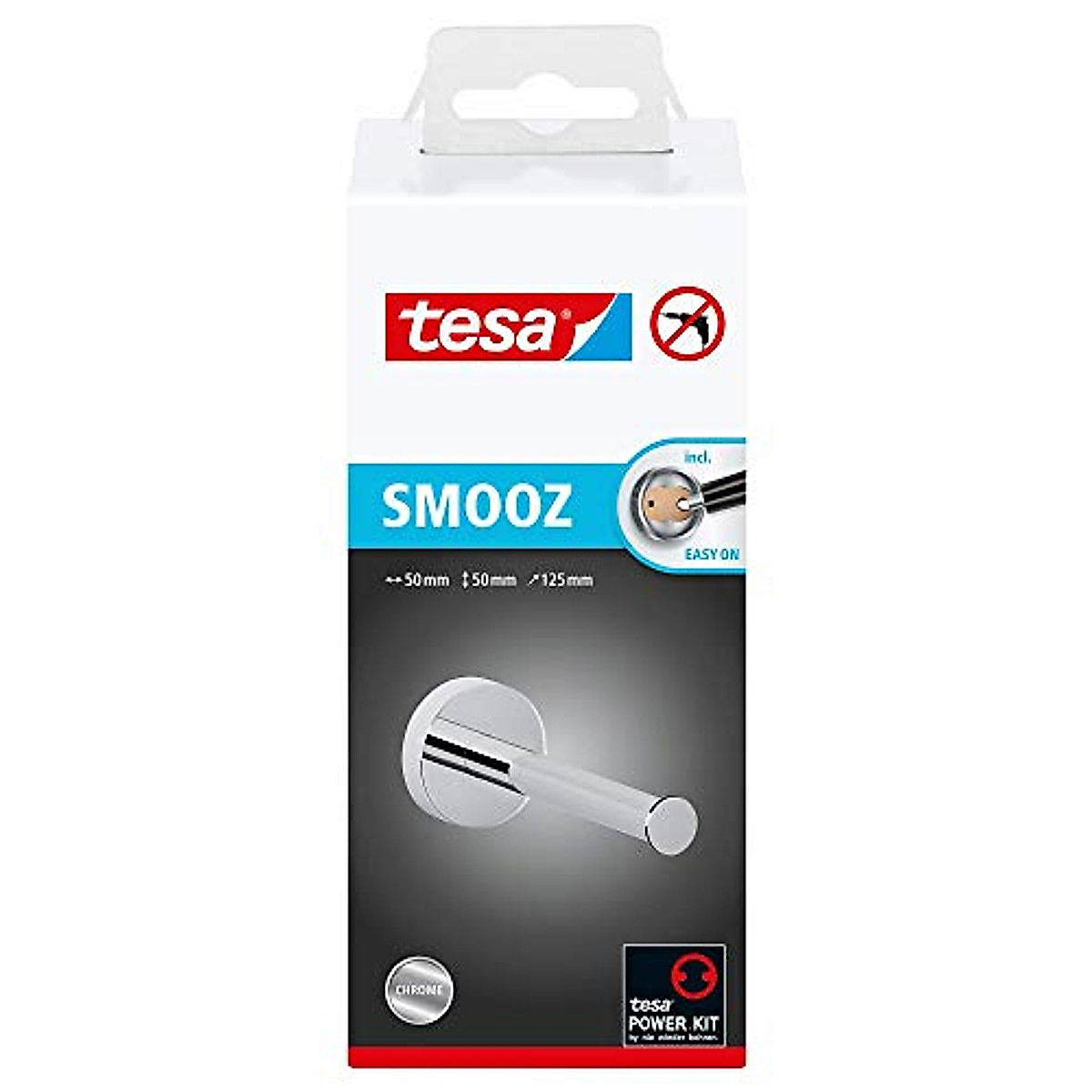 tesa Smooz No Drill, Wall Mounted Spare Bathroom Toilet Roll Holder, Chrome-Plated Metal, Removable Adhesive Glue Technology