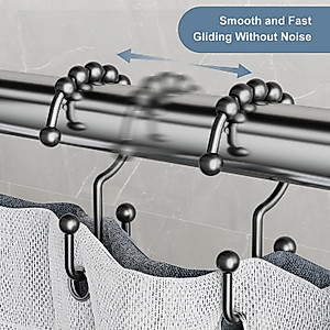 BBLHOME Shower Curtain Hooks Rings, Sturdy Shower Curtain Hooks Rings Rust Proof Metal Double Sided Shower Hooks Rings for Bathroom Shower Curtain Rod Curtains, Set of 12 Hooks, Black