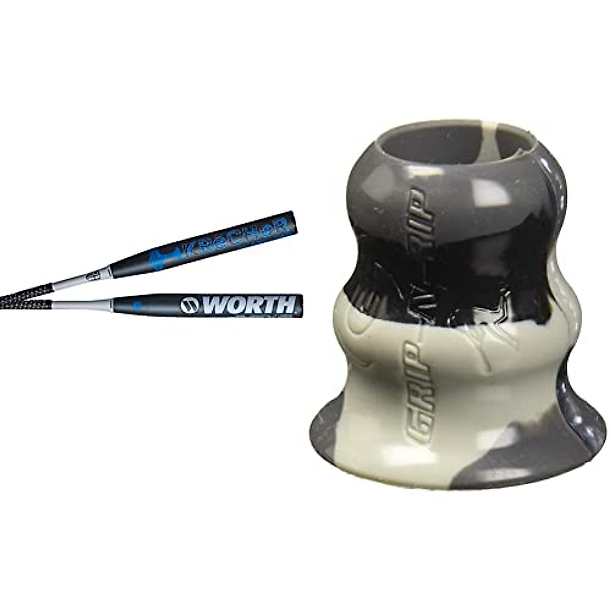 Worth | 2022 | KRECHER | XL | USA/ASA Slowpitch Softball Bat | 13.5" Barrel | 34" x 26 oz & Grip-N-Rip Bat Grip Taper, Night Camo