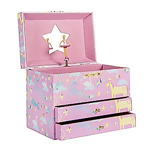 lekymo Jewelry Box for Girls Kids Jewelry Box Musical Ballerina Box for Girls, Unicorn & Mermaid Design Jewelry Box with 2 Pullout Drawers Jewelry Organizers for Bedroom Christmas Birthday Gifts