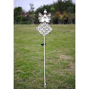 WSgift Solar White Angel Garden Stake Lights Metal Hydrangea Angel Stake Memorial Gift w/ 27 Solar LEDs Solar Angel Lights Perfect as Angel Remembrance Gifts & Sympathy Gifts (7.7" W x 40.5" H)