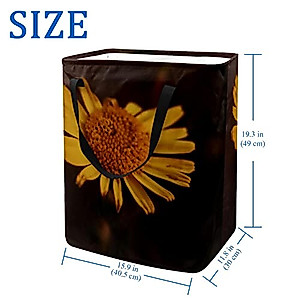 Yellow Chrysanthemum Print Collapsible Laundry Hamper, 60L Waterproof Laundry Baskets Washing Bin Clothes Toys Storage for Dorm Bathroom Bedroom