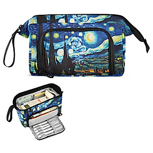 Big Capacity Pencil Case, Van Gogh Starry Sky Pen Bag Pouch Holder Stationery Bag School College Office Organizer for Teen Adults Student