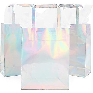 BLUE PANDA Holographic Foil Paper Gift Bags with Handles - 7 x 9 x 3 Inches, 20 Pack