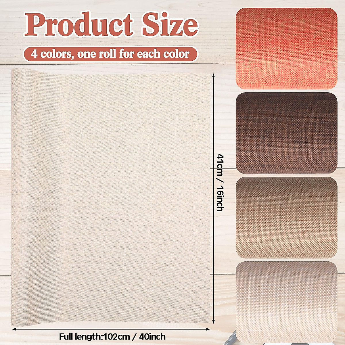 SmoothNovelty 4 Pcs 40 x 16 Inches Book Cloth Bookcover Fabric Surface with Paper Backed Book Binding Cloth Fabric Book Cover for Scrapbooking Album DIY Craft Supplies Home, 4 Colors (Earth Color)