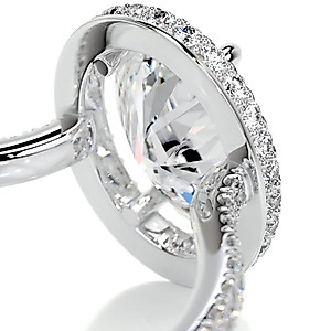 Solid Gold Handmade Wedding Rings 2 CT Oval Cut Moissanite Diamond Halo Bridal Engagement Rings for Anniversary Propose Gift (18K Solid White Gold)