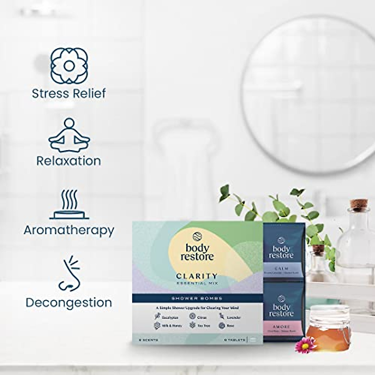 BodyRestore Shower Steamers Aromatherapy 6 Packs Box - Gifts for Mom, Gifts for Women & Men, Shower Bath Bombs, Eucalyptus, Citrus, Lavender, Rose, Tea Tree, Milk & Honey Essential Oils, Stress Relief