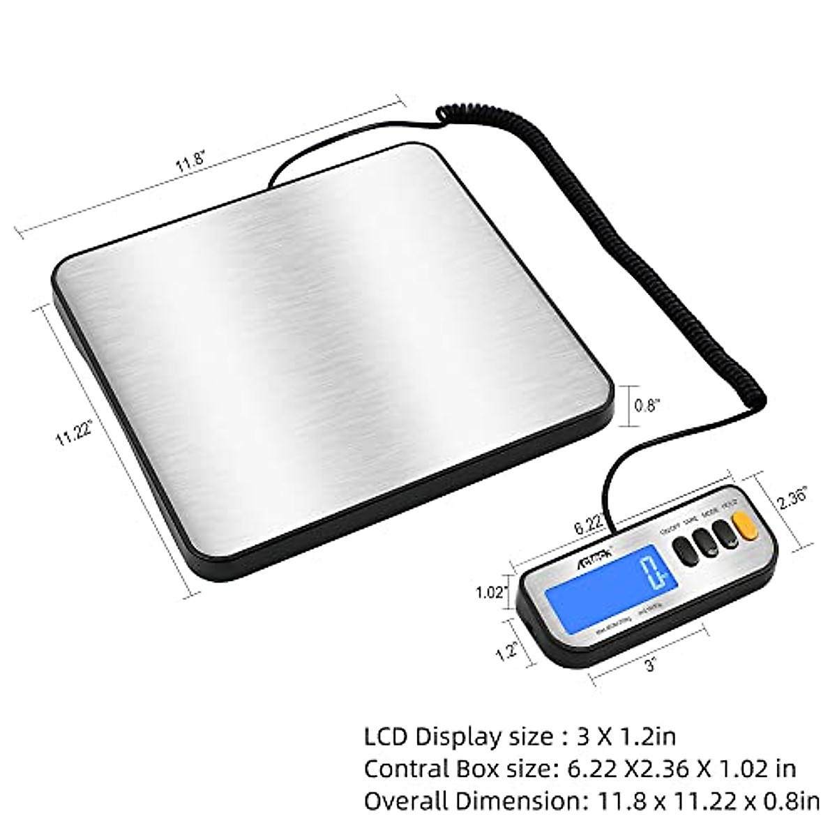 Acteck A-LX460 460lb x 0.1lb Digital Heavy Duty Shipping and Postal Scale with Large Stainless Steel Platform, Batteries and Ac Adapter Included