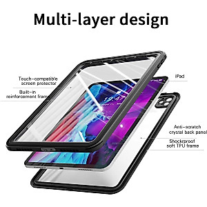 AICase Waterproof Protective Case for iPad Pro 11 Inch 2020/2021/2022 with Lanyard and 360° Full Body Protection with Touch Function, Transparent Case, Waterproof, Shock Resistant