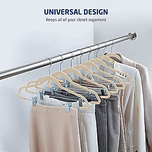 Zober Velvet Hangers with Clips - Pack of 20 Metal Clip Hangers for Pants - Notched Ivory Velvet Skirt Hangers for Pants, Skirts, Suits, Dresses & Shirts w/ 360 Degree Hook - Non Slip Felt Hangers