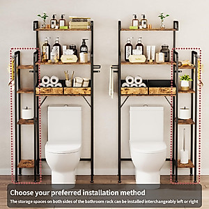 Homsorout Bathroom Organizers and Storage Cabinet - Over The Toilet Storage Cabinet with Adjustable Shelf 2 Baskets, Bathroom Shelf with Hooks Bathroom Storage Rack, Brown