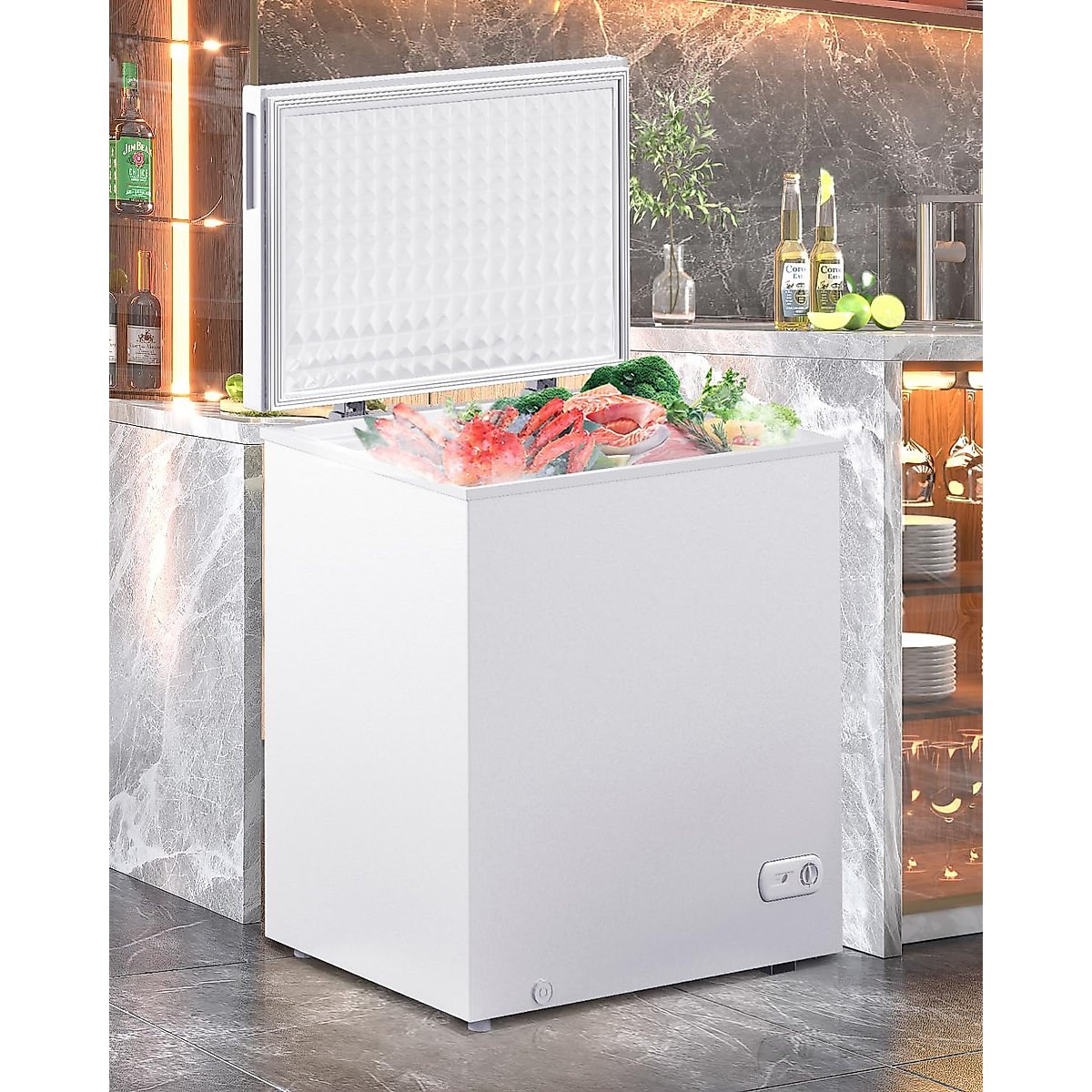 Muhub 7.0 Cubic Feet Chest Freezer, White Deep Freezer with Removable Baskets, Free Standing Top Open Door Compact Freezer with Adjustable Temperature (7.0 Cu.Ft)