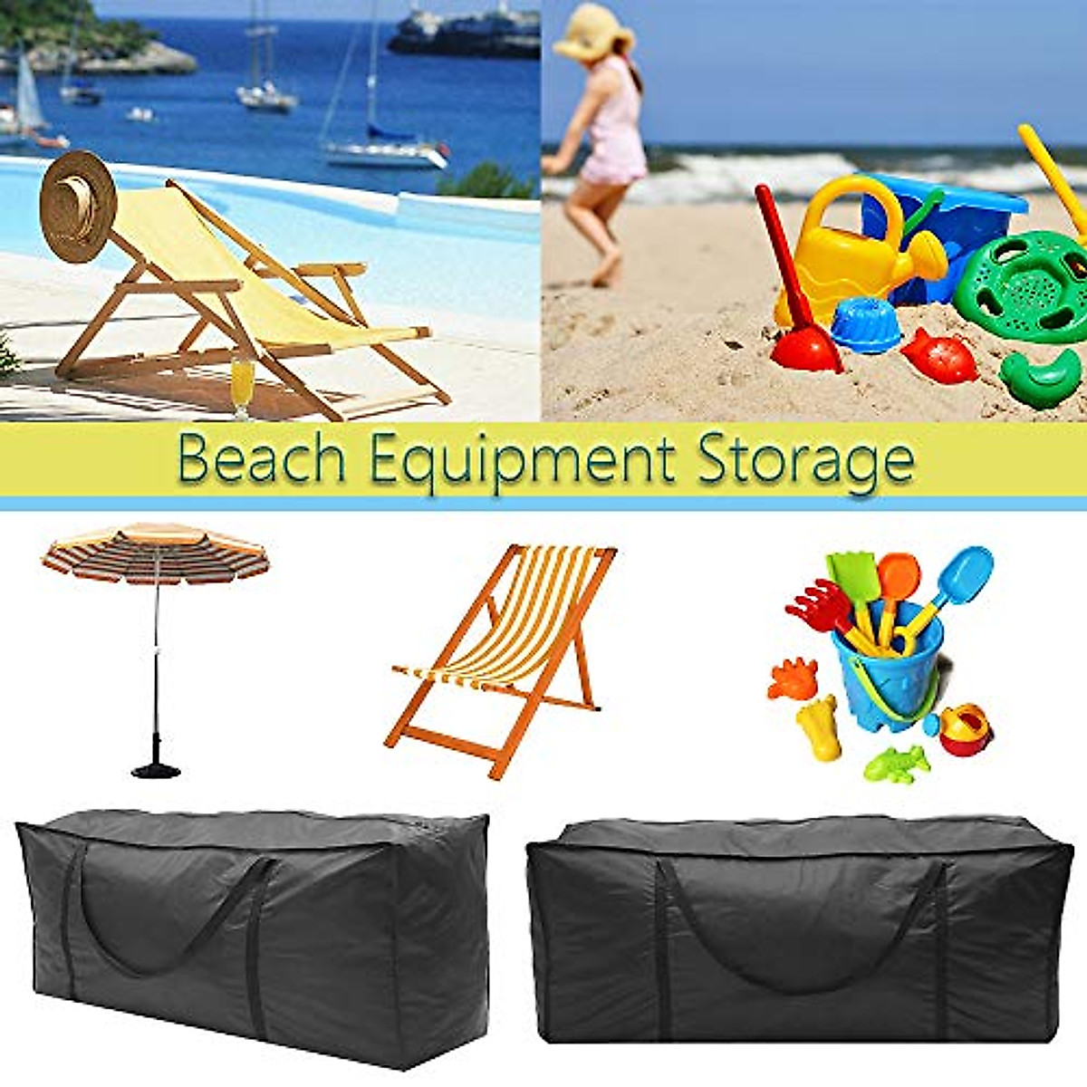 Patio Cushion Storage Bag Extra Large,Mayhour Outdoor Heavy Duty Waterproof Furniture Cushion Bags Cover Black with Zipper Handles for Garden Beach Picnic (46x18x20in)