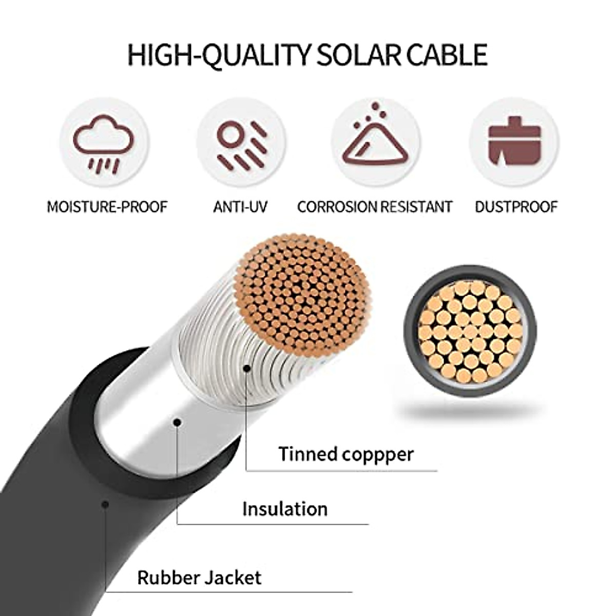 ELFCULB Solar Panel Extension Cable-1Pair 12AWG 20FT Solar Extension Cable Black＆Red with Male/Female Connectors Solar Panel PV Cable Wire with Extra Pair of Connectors Solar Panel Adaptor Kit