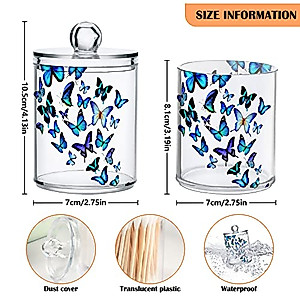 ZOEO Bathroom Canister Set of 2, Butterfly Dream Magic Blue Clear Plastic Jars Holder Dispenser Farmhouse Sugar Storage Countertop With Airtight Lids, Kitchen Theme Decor