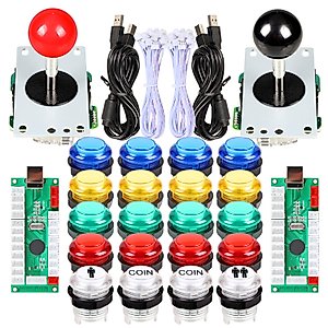 Avisiri Arcade Buttons 2 Player LED Arcade Joystick Kit for Arcade PC Game Controllers Mame Raspberry Pi Retro Controller Mixed Colors Kit