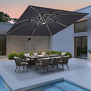 PURPLE LEAF 10 Feet Double Top Deluxe Solar Powered LED Square Patio Umbrella Offset Hanging Umbrella Outdoor Market Umbrella Garden Umbrella, Grey