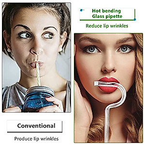Anti Wrinkle Straw 2 Pcs, Reusable Glass Drinking Anti Wrinkle Straw, Curved No Wrinkle Straws Prevent Wrinkles Sideways Flute Straw, Engaging Lips Horizontally, Avoid Rubbing Off Lipstick, Set of 2