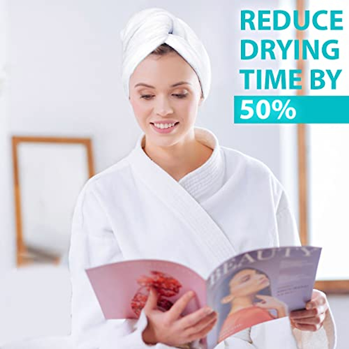 BONDI HOME SPA Microfiber Hair Towel - Extra Large Wet Hair Towel Wrap (42 x 22) - Anti-Frizz, Fast Hair Drying Towel - Perfect for Long, Thick or Curly Hair (Rectangle)