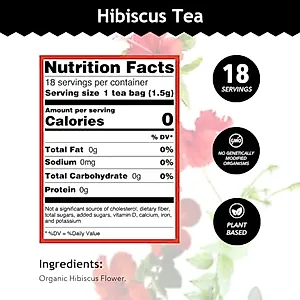 Buddha Teas - Hibiscus - Organic Herbal Tea - For Health & Wellbeing - With Antioxidants, Vitamin C & Bioflavonoids - Caffeine Free - 100% Kosher & Non-GMO - 18 Tea Bags (Pack of 1)
